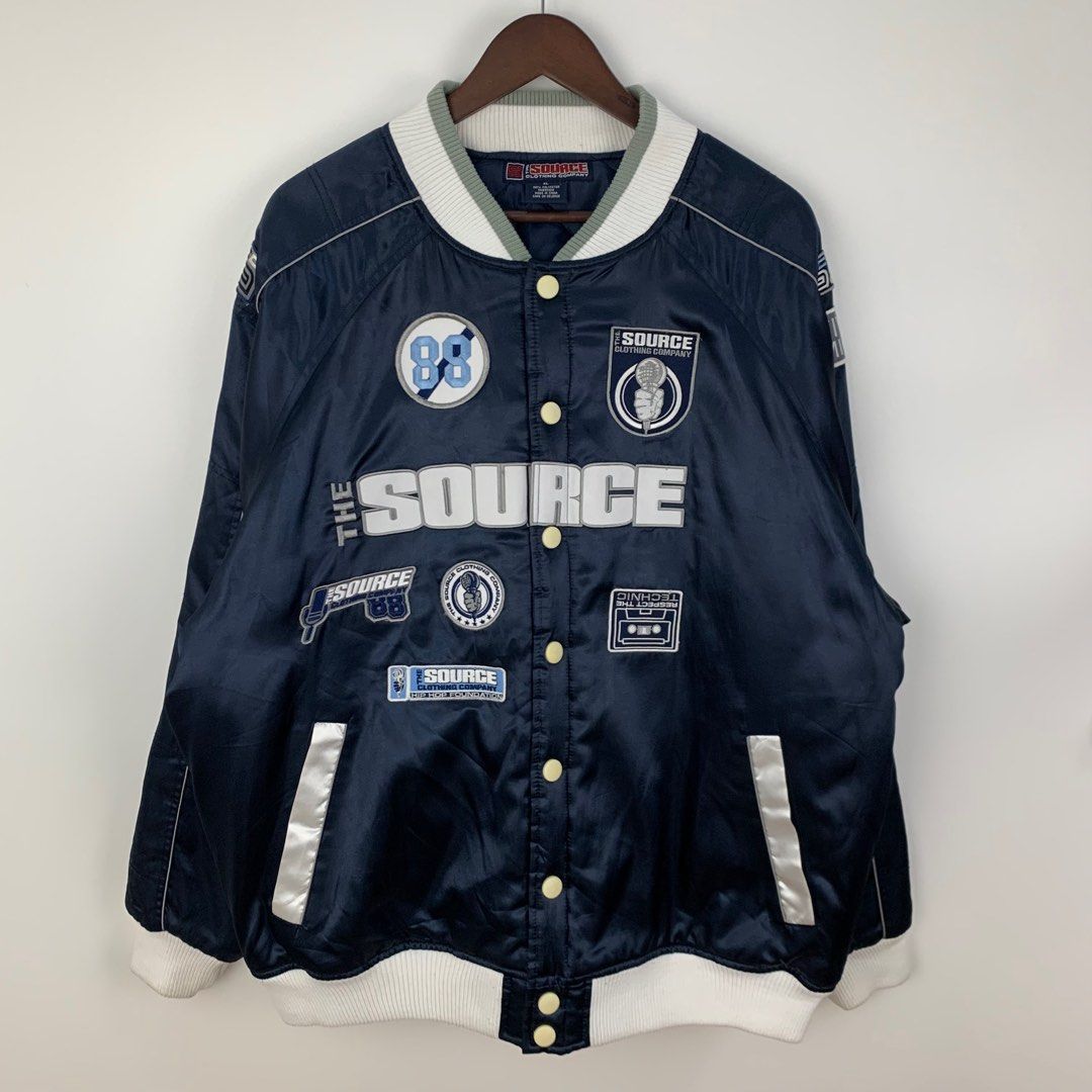 Y2K The Source Magazine Clothing Company Multi Patch Hiphop Varsity Jacket, Men's Fashion, Coats ...