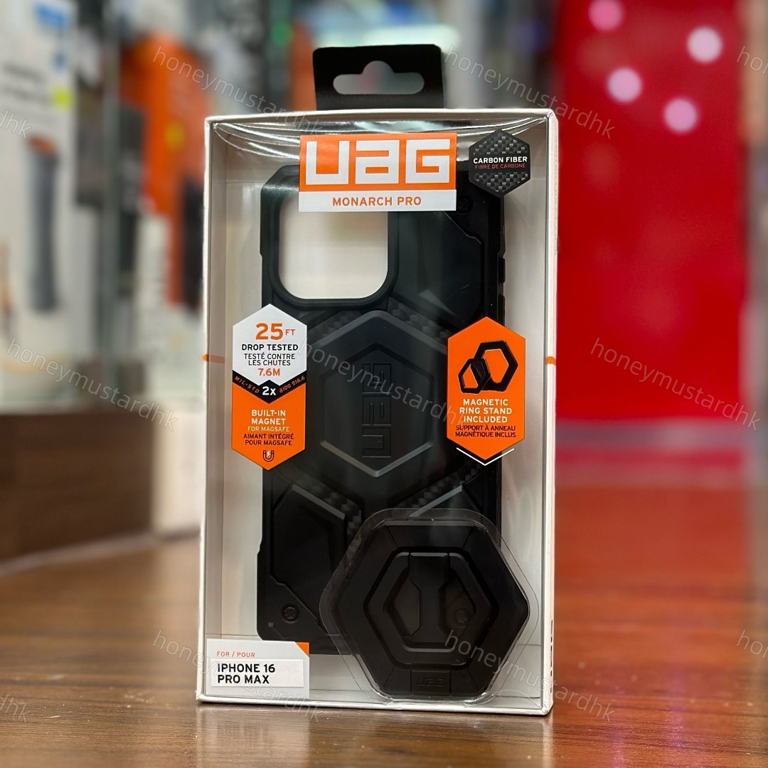 門市全新現貨!! UAG iPhone 16 Pro Max - Monarch Pro MagSafe 碳纖維保護殼 + 黑色環支架, 手提 ...