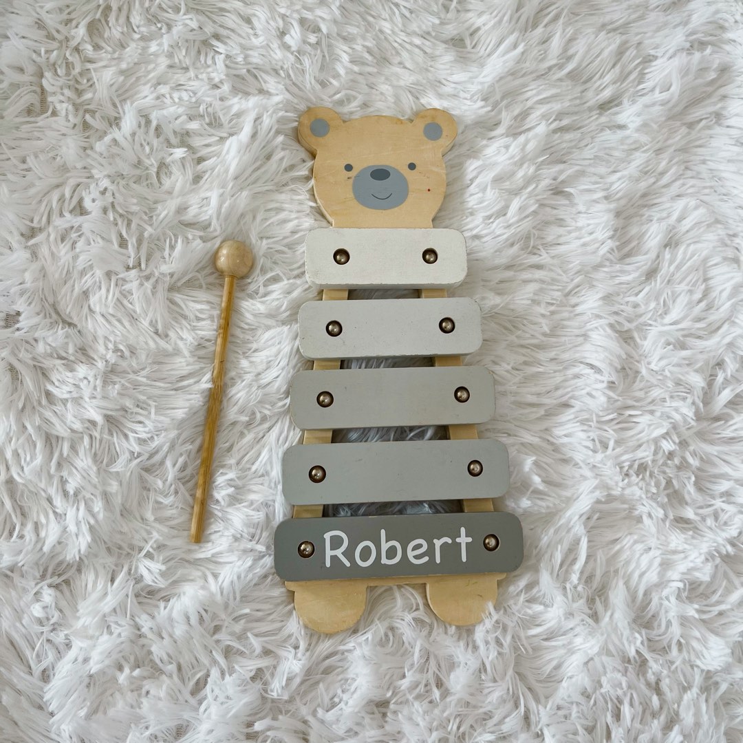 BAMBINO BY JULIANA Teddy Bear Xylophone Wooden Toy w/name (Robert), Hobbies & Toys, Toys & Games ...