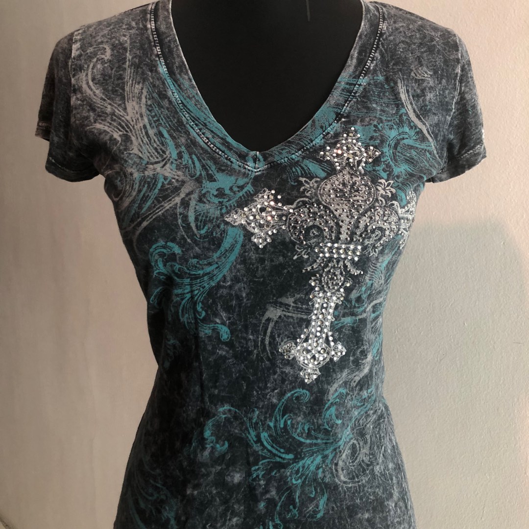 CHROME HEARTS AFFLICTION TAPOUT STYLE BEDAZZLED CROSS ALT GRUNGE GOTHIC ...