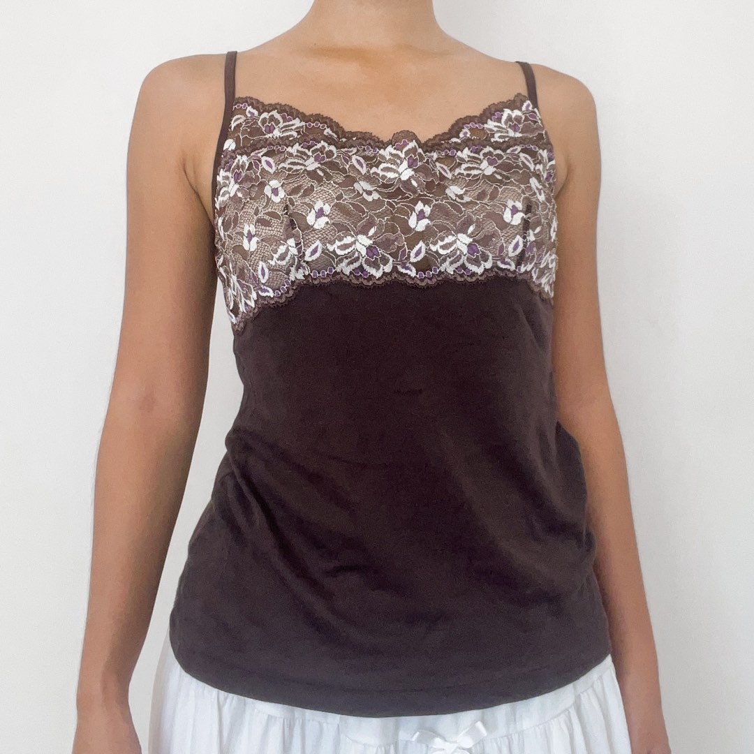 Coffee brown laced cami top, Women's Fashion, Tops, Others Tops on ...