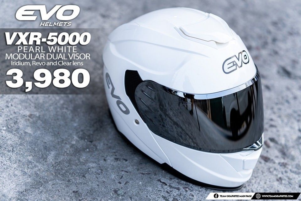 EVO Helmet VXR-5000 Pearl White Modular Dual Visor (Indium, Revo, and ...
