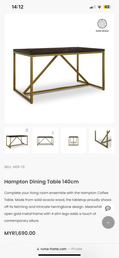 Hampton Dining Table 140cm (from Ruma Home) - Chair sold separately ...