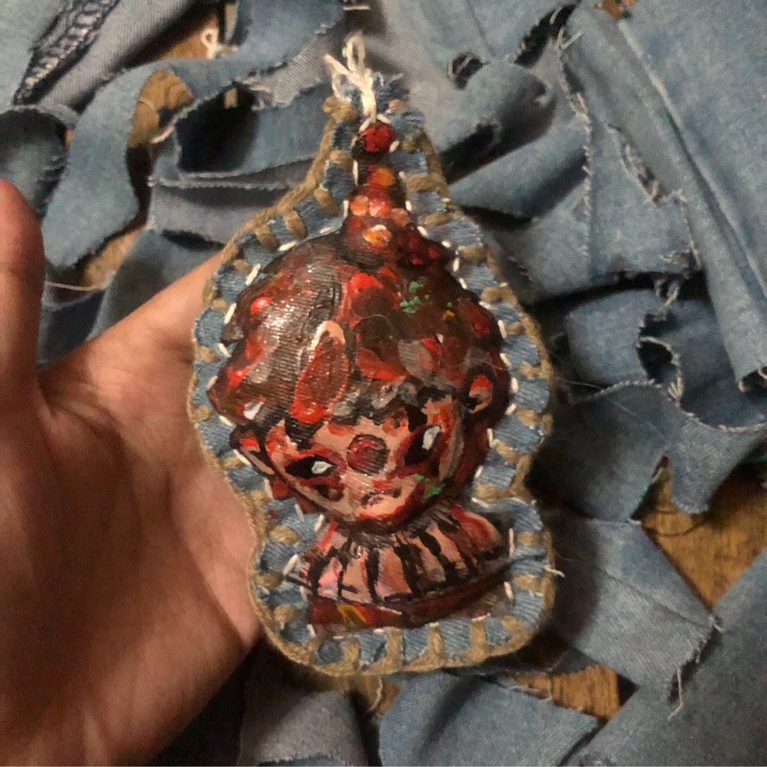 Hand painted Hirono Keychain in denim hand sewn keychain DIY anik anik ...