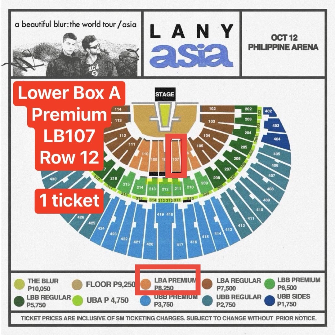 LANY Ticket Lower Box A PREMIUM (1) - BELOW SRP (1 seat), Tickets ...