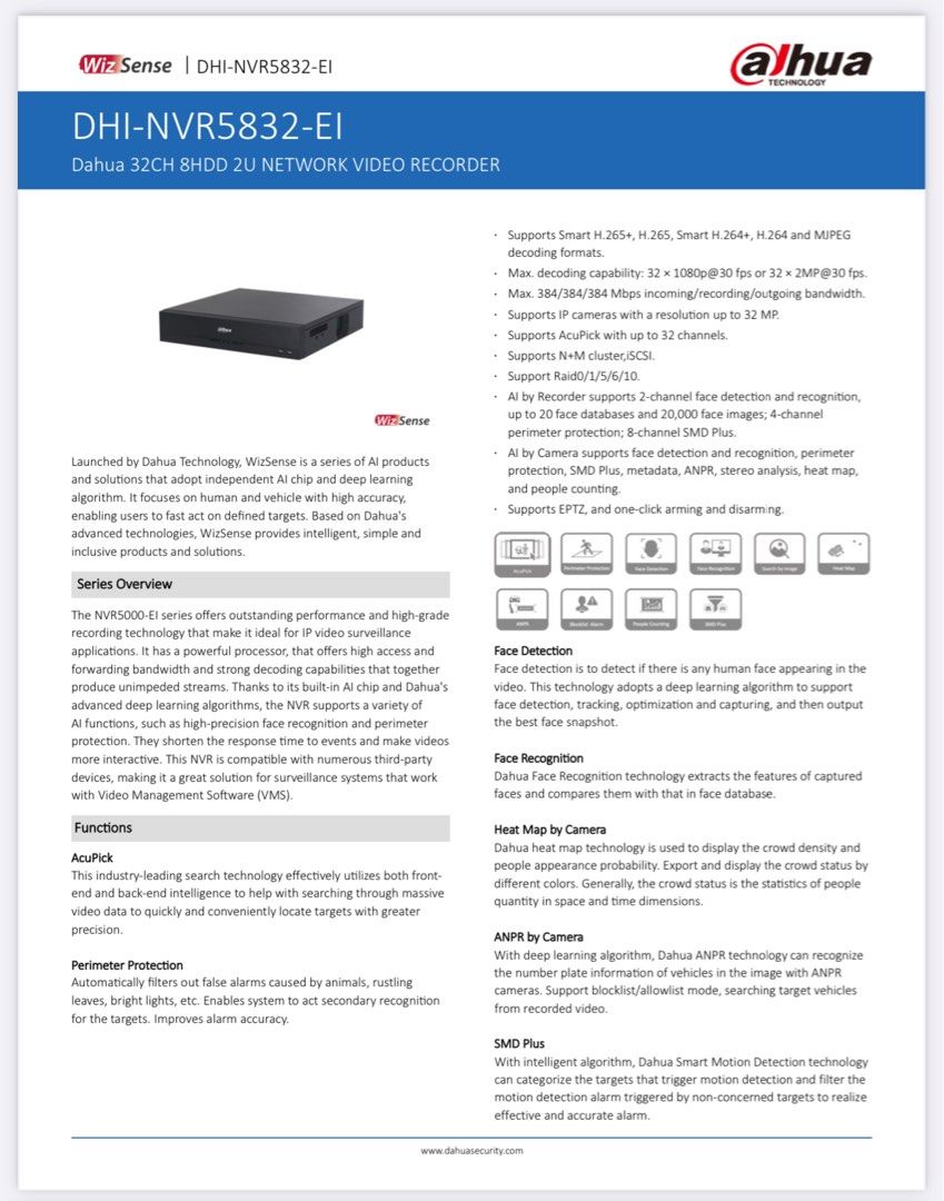 DHI-NVR5832-EI Dahua 32CH NVR 8HDD 2U NETWORK VIDEO RECORDER, Furniture & Home Living, Security ...