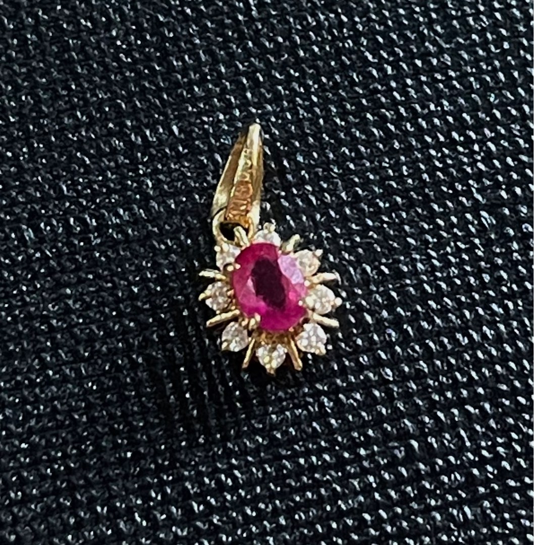 Sale!K18 Natural Ruby & Diamonds Japan Gold Pendant, Women's Fashion ...