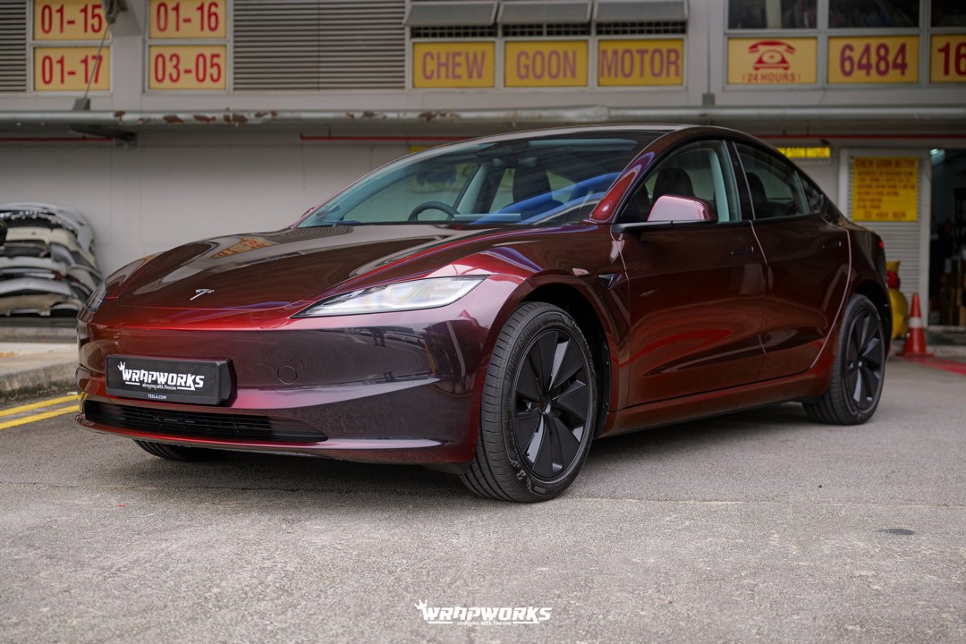 TESLA MODEL 3 - MADEIRA RED FULL VINYL WRAP, Car Accessories, Car ...