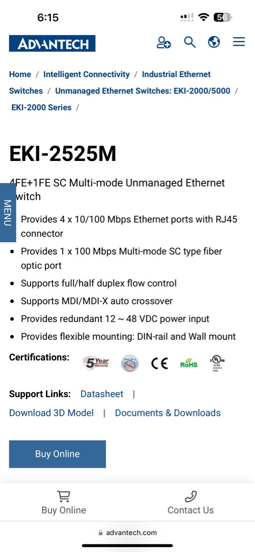 Advantech Ethernet switch EKI2525M, Computers & Tech, Parts & Accessories, Networking on Carousell
