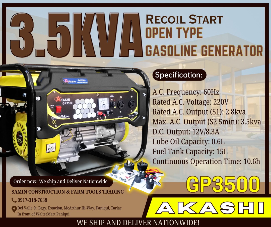 AKASHI 3.5kva 3500w Gasoline Generator Set 4 Stroke Open Type Air ...