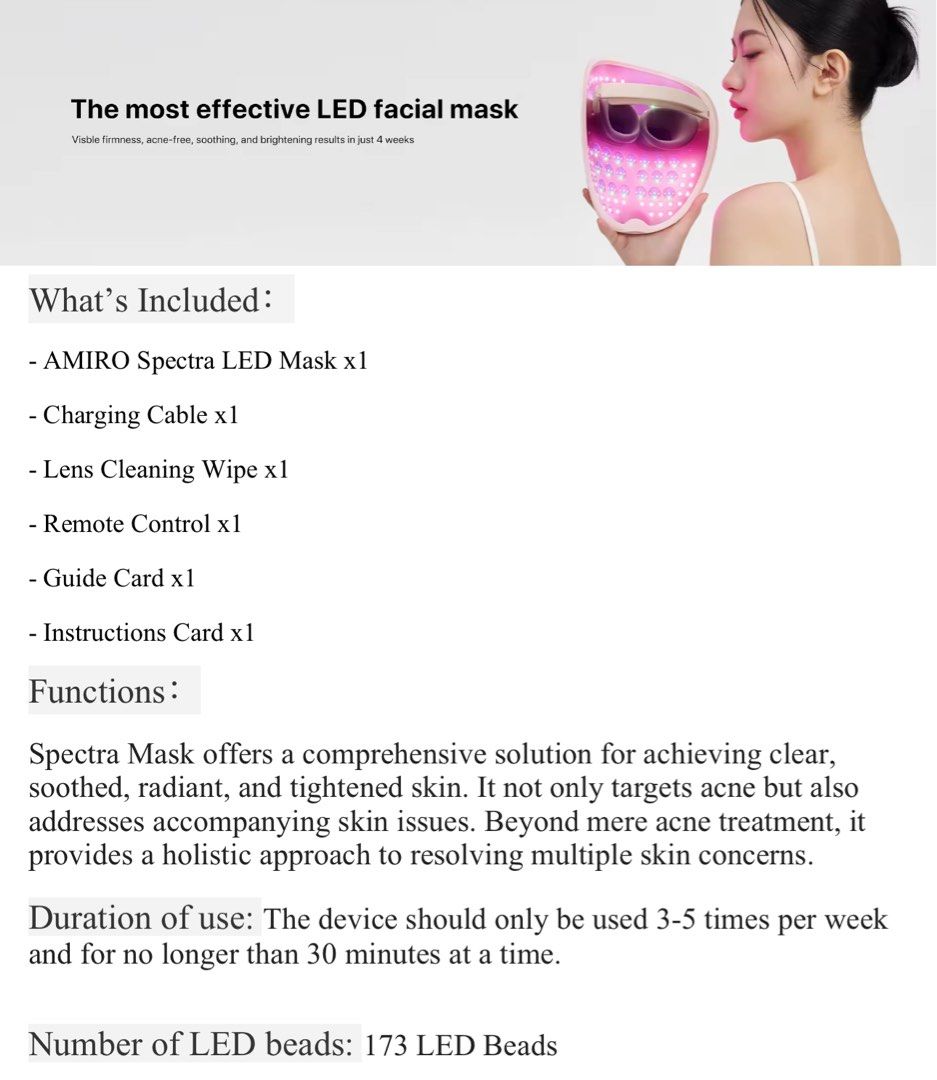 AMIRO Spectra 5-In-1 LED Light Therapy Facial Mask Gold with 4 Modes, Beauty & Personal Care ...
