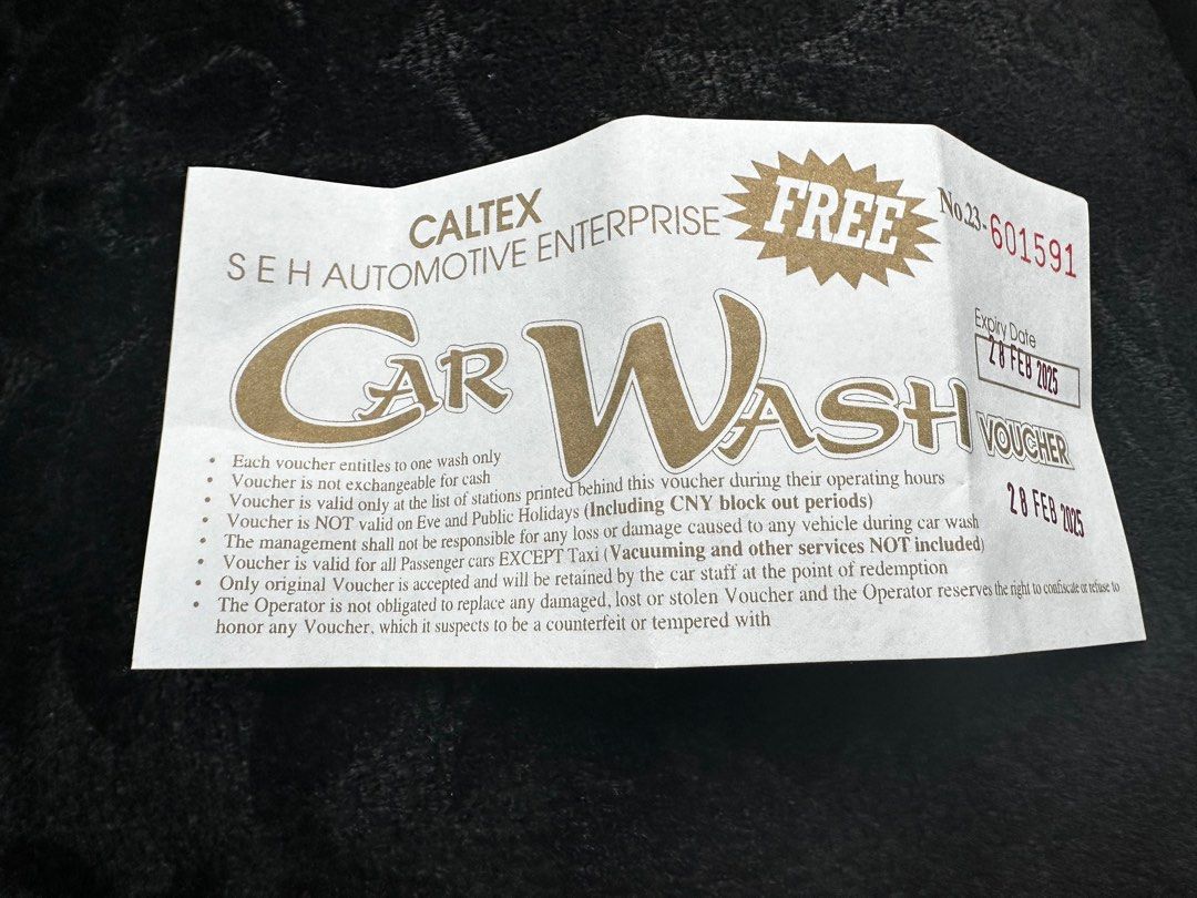 Caltex Car Wash Voucher, Cars, Specials on Carousell