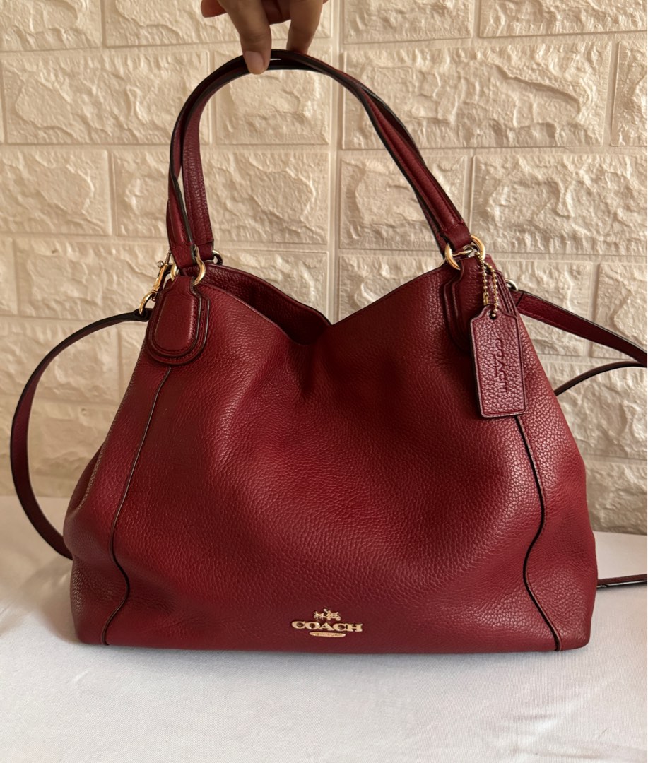 Coach Maroon Two Way Leather Bag, Luxury, Bags & Wallets on Carousell