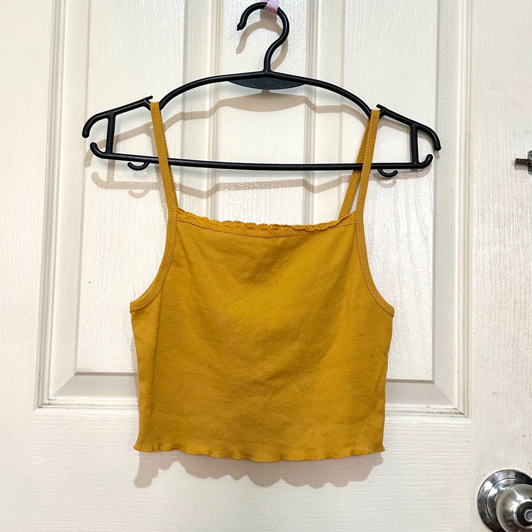 cotton on mustard crop top, Women's Fashion, Tops, Sleeveless on Carousell