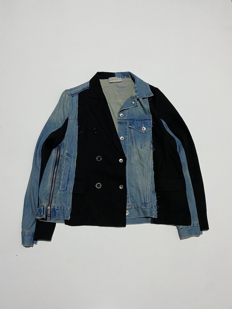 Deconstructed Irregular Two-Toned Blazer Denim Jacket, Men's Fashion ...