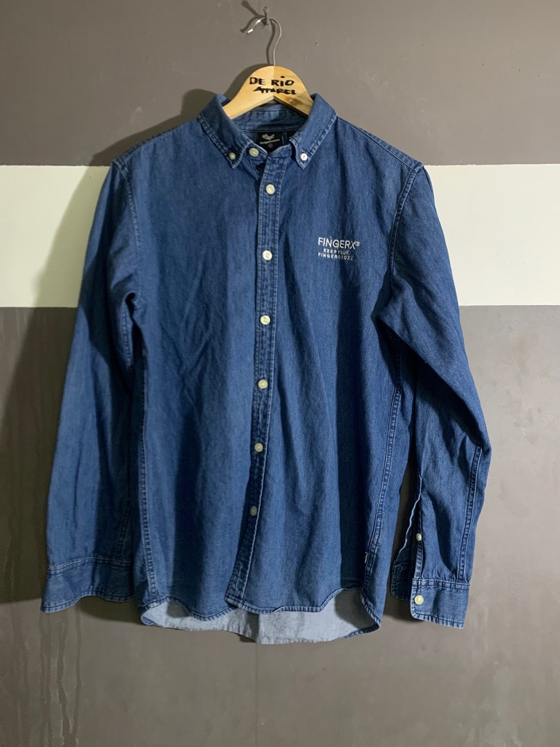 Fingercroxx Oxford Denim Buttondown Longsleeve, Men's Fashion, Tops & Sets, Formal Shirts on ...