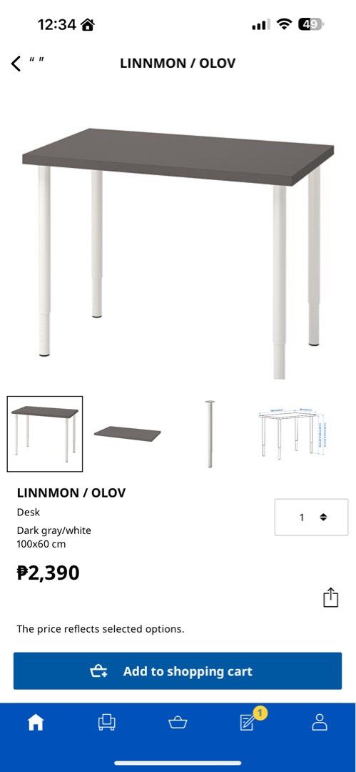 Ikea Linnmon and Olov in Grey and White desk, Furniture & Home Living, Office Furniture ...