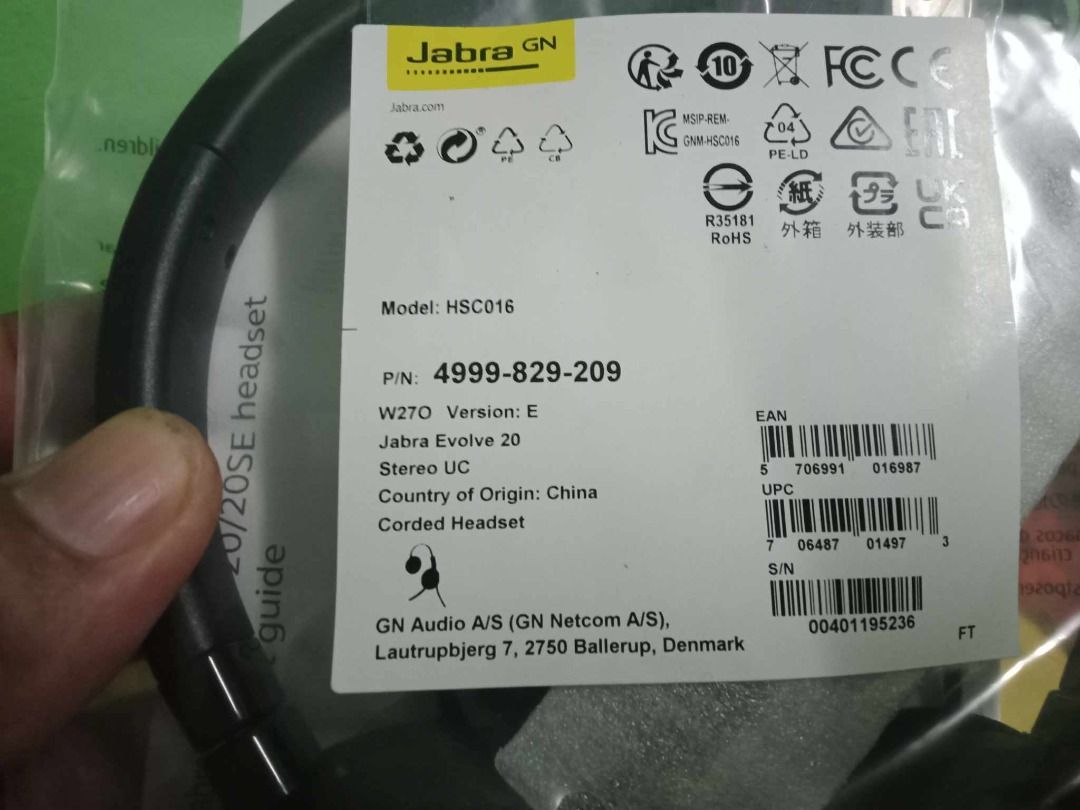 Jabra Evolve 20 UC Stereo Model HSC016 Noise Canceling USB Headset ...