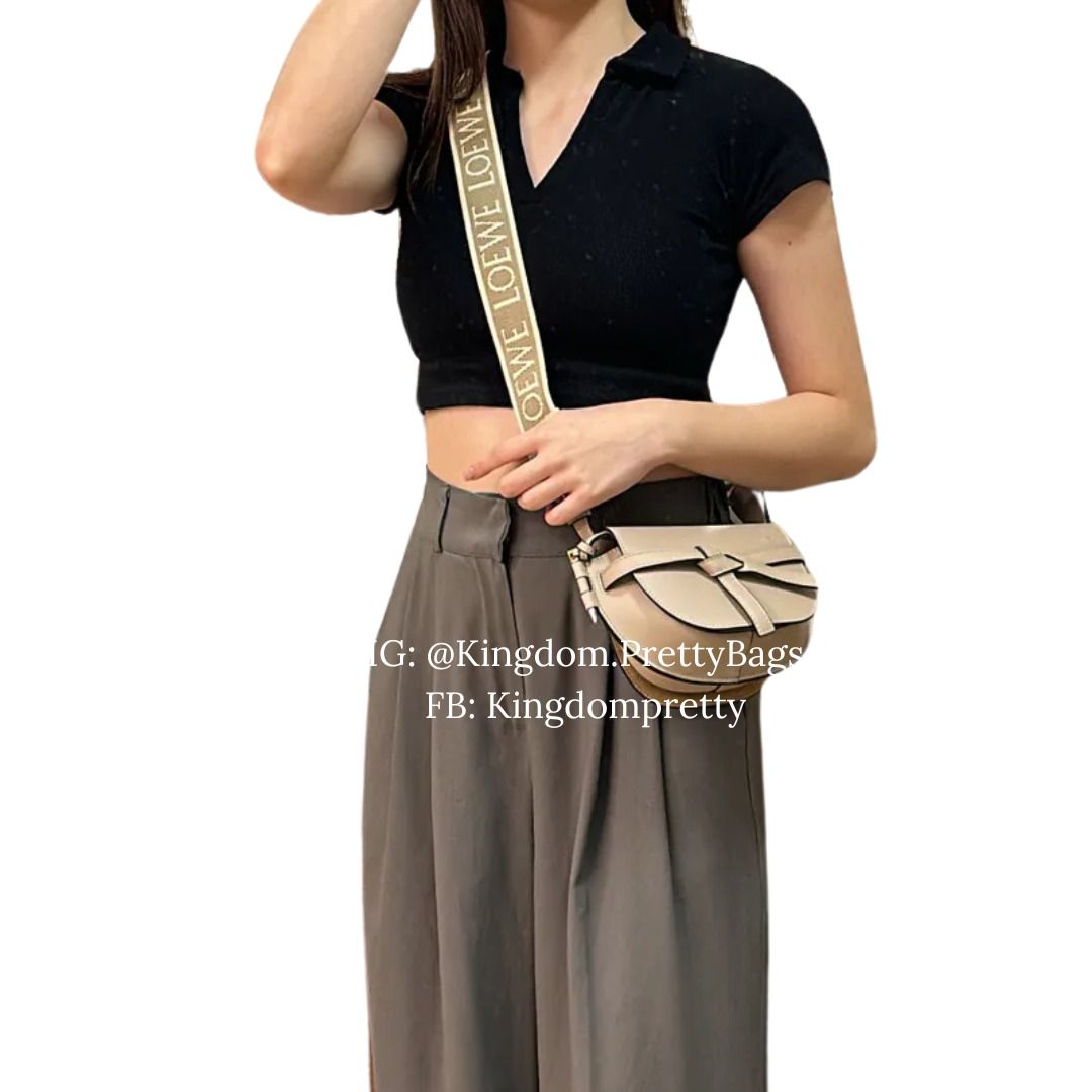 Loewe Gate Mini Dual Logo Strap Printed Crossbody / Waist Bag in Sand ...