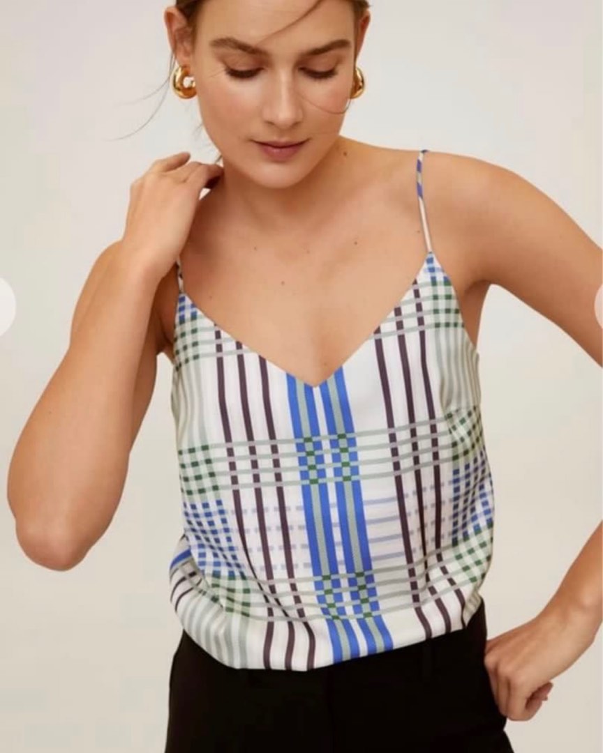 Mango Checkered Cami Top, Women's Fashion, Tops, Sleeveless on Carousell