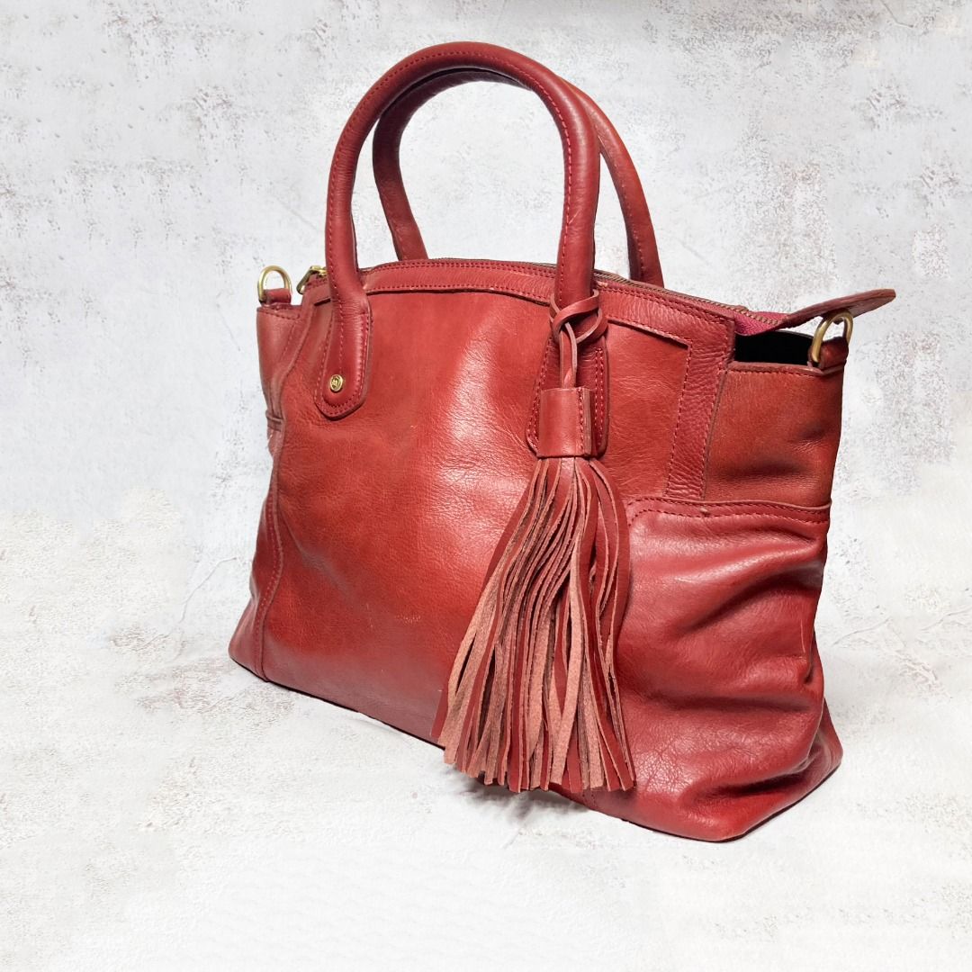 Massimo Dutti Maroon Red Leather Bag with sling strap, Luxury, Bags ...
