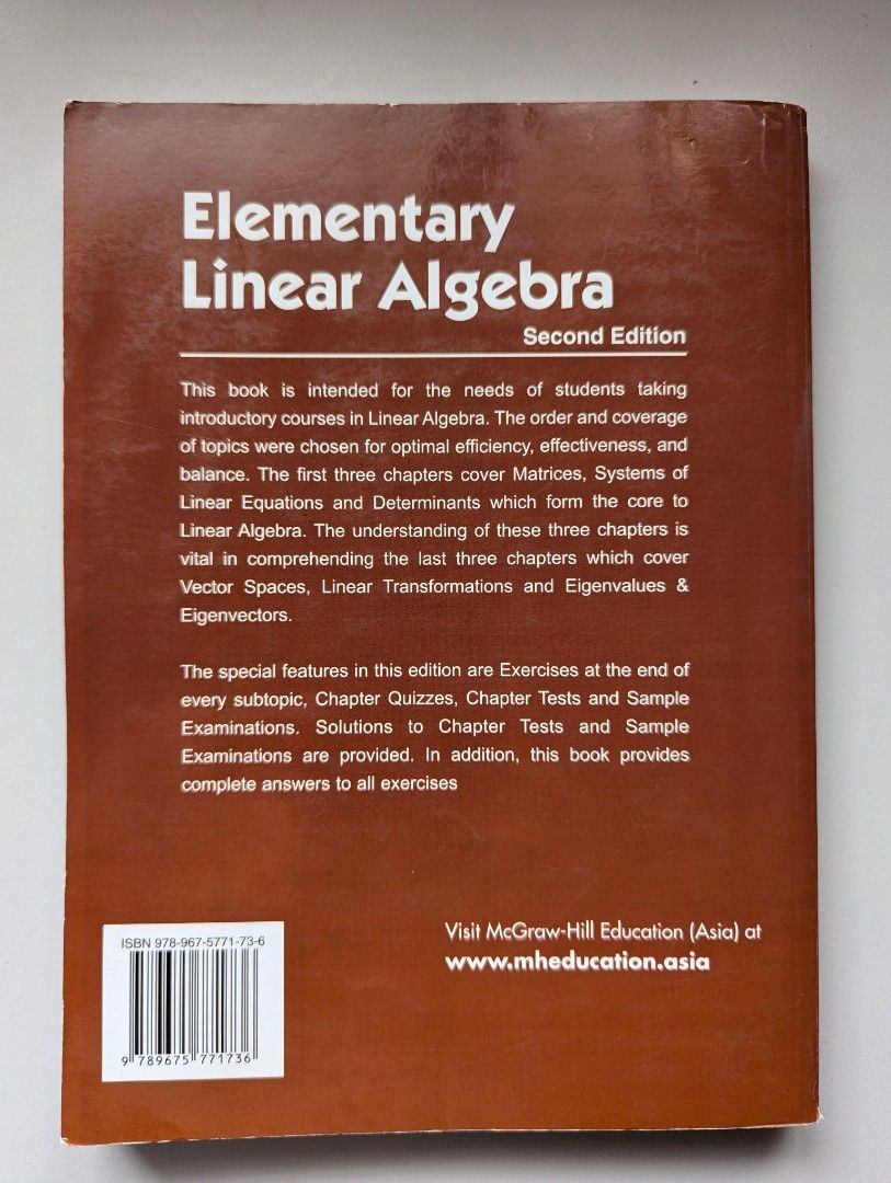 MAT263 Elementary Linear Algebra Second Edition Buku Uitm, Hobbies ...