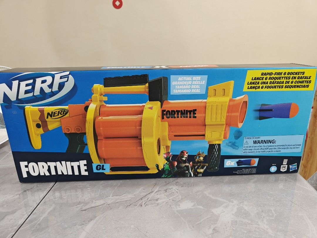 Nerf Fortnite GL Rocket-Firing Blaster -- 6-Rocket Drum, Pump-To-Fire -- Includes 6 Official ...