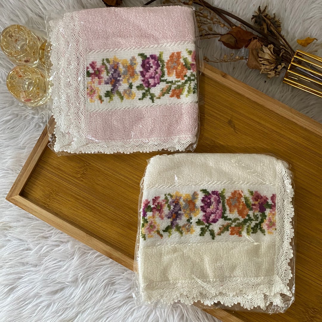 Petit Point Michiko Kuge Embroidered Face Towel, Furniture & Home ...