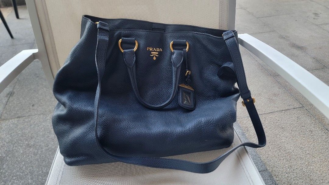 PRADA VITELLO PHENIX 2 Handbag 1BA058 Calf Leather ROYAL Blue Gold ...