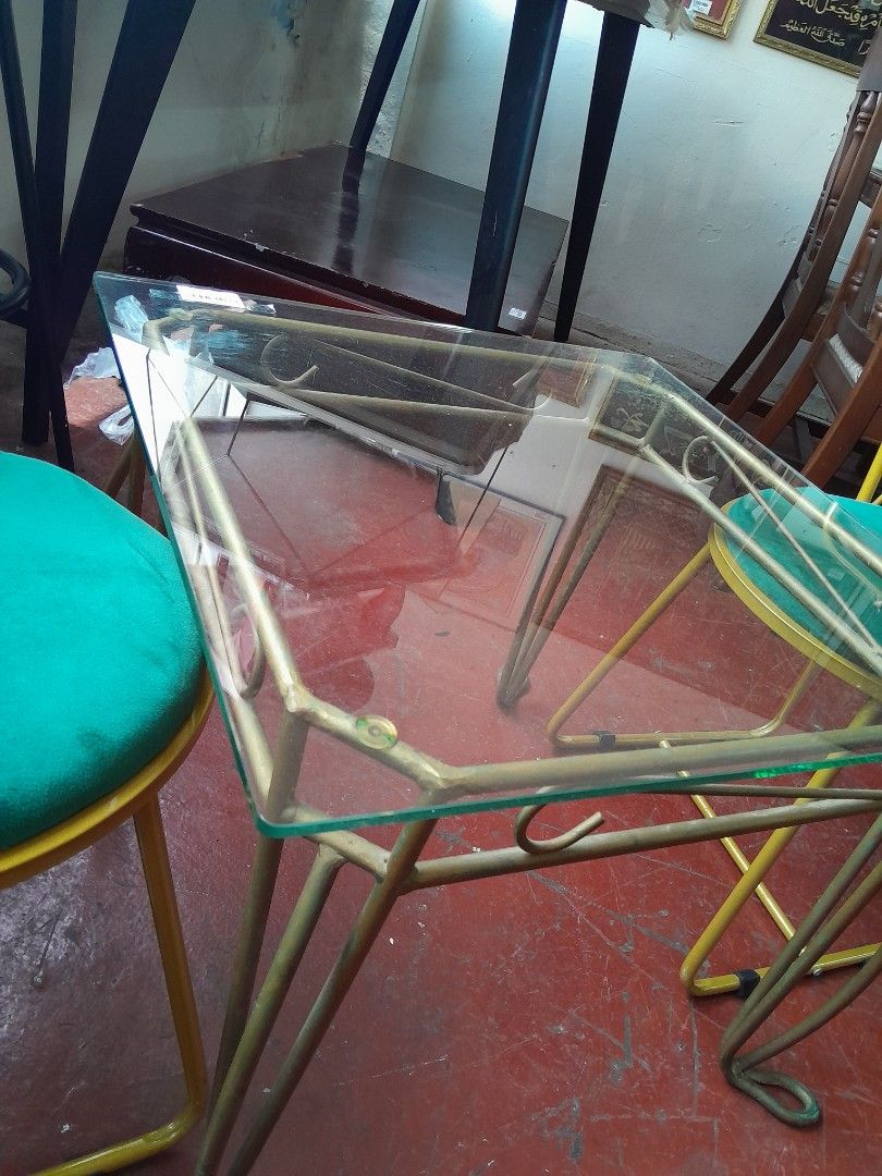 Steel Glass Gold Frame Table Set With 2 Backrest Chair Length 24" x ...