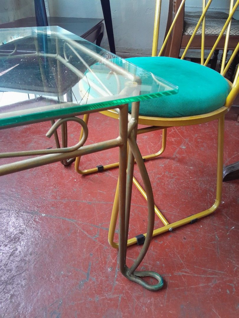 Steel Glass Gold Frame Table Set With 2 Backrest Chair Length 24" x ...