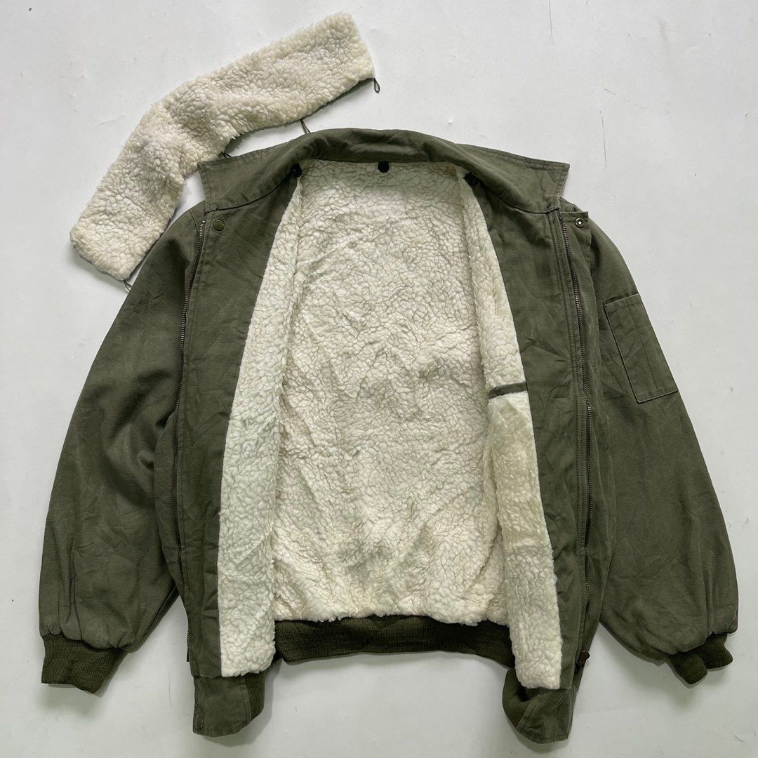 Vintage US Navy G-1 Duck Canvas Flight Bomber Jacket Moss Green Sherpa ...