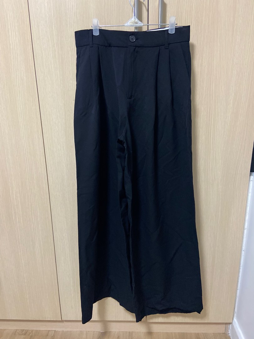 Zara black floor length wide leg slacks, Women's Fashion, Bottoms ...