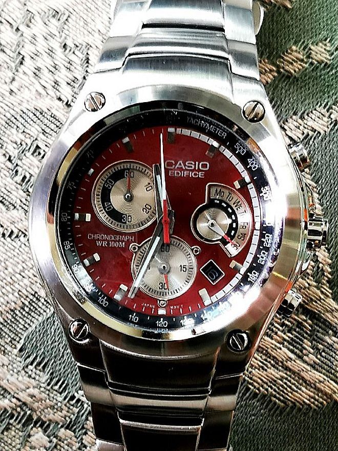 Casio Edifice Watch Vintage (not SEIKO) Chronograph maroon Red ...