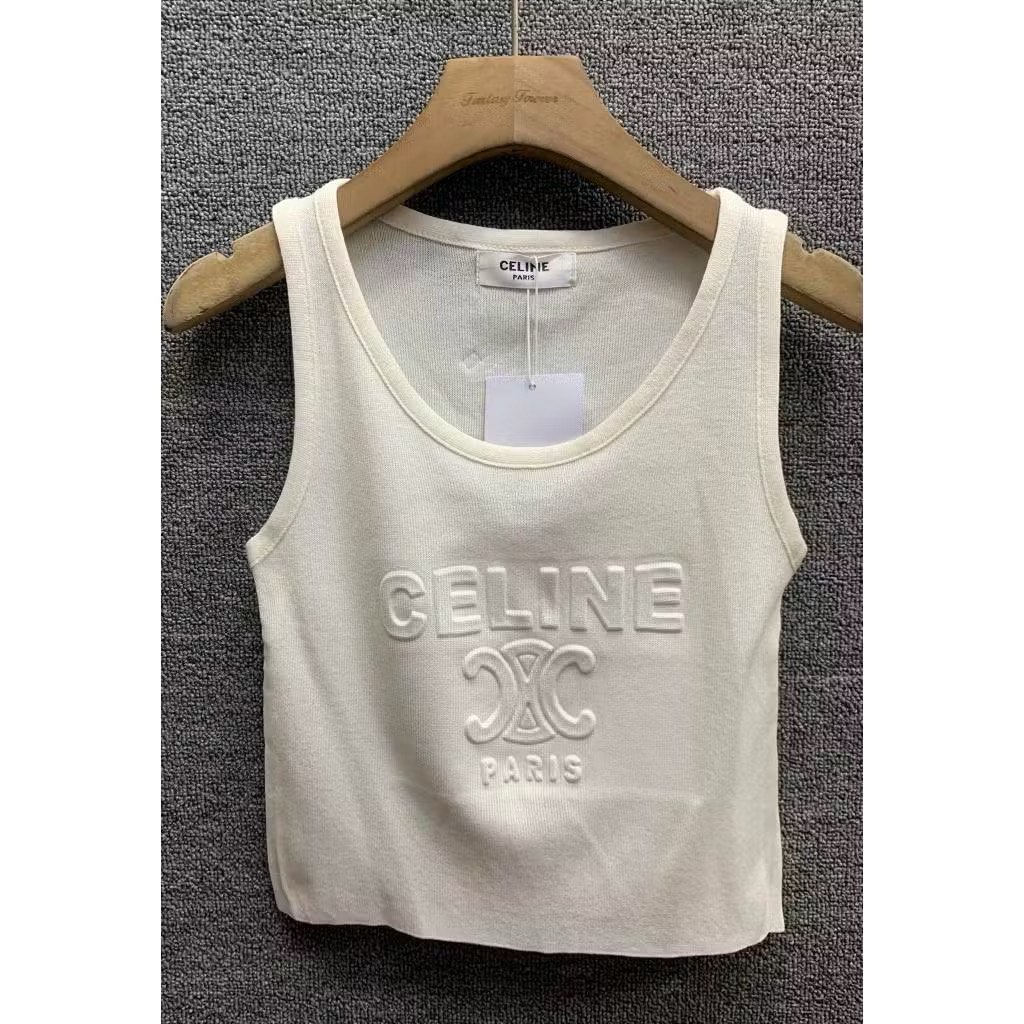 Celine Knit Embossed Logo Top, Women's Fashion, Tops, Sleeveless on ...