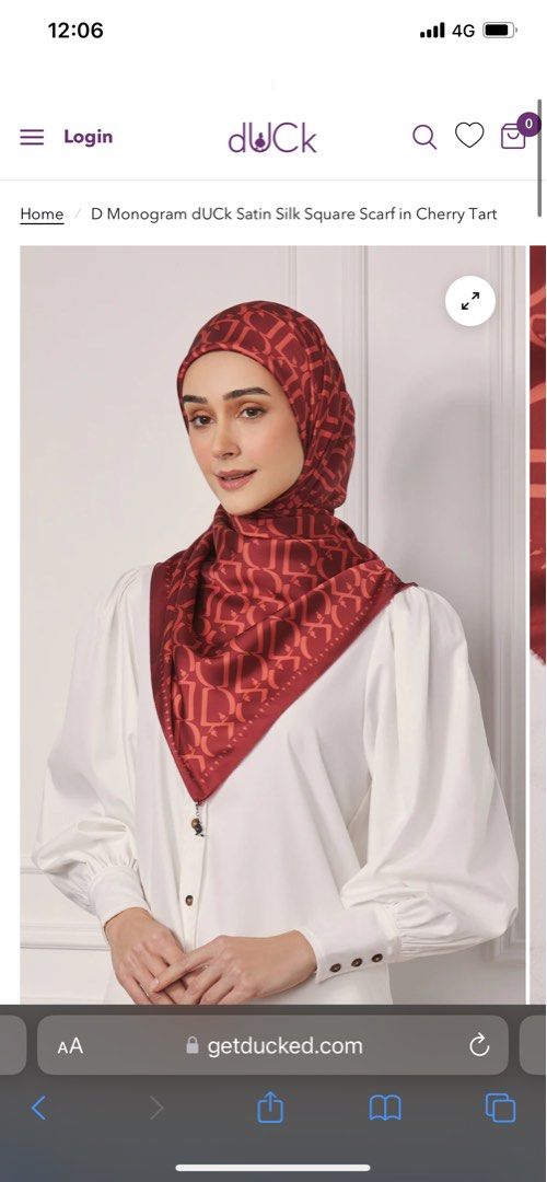 D Monogram dUCk Satin Silk Square Scarf in Cherry Tart, Women's Fashion ...