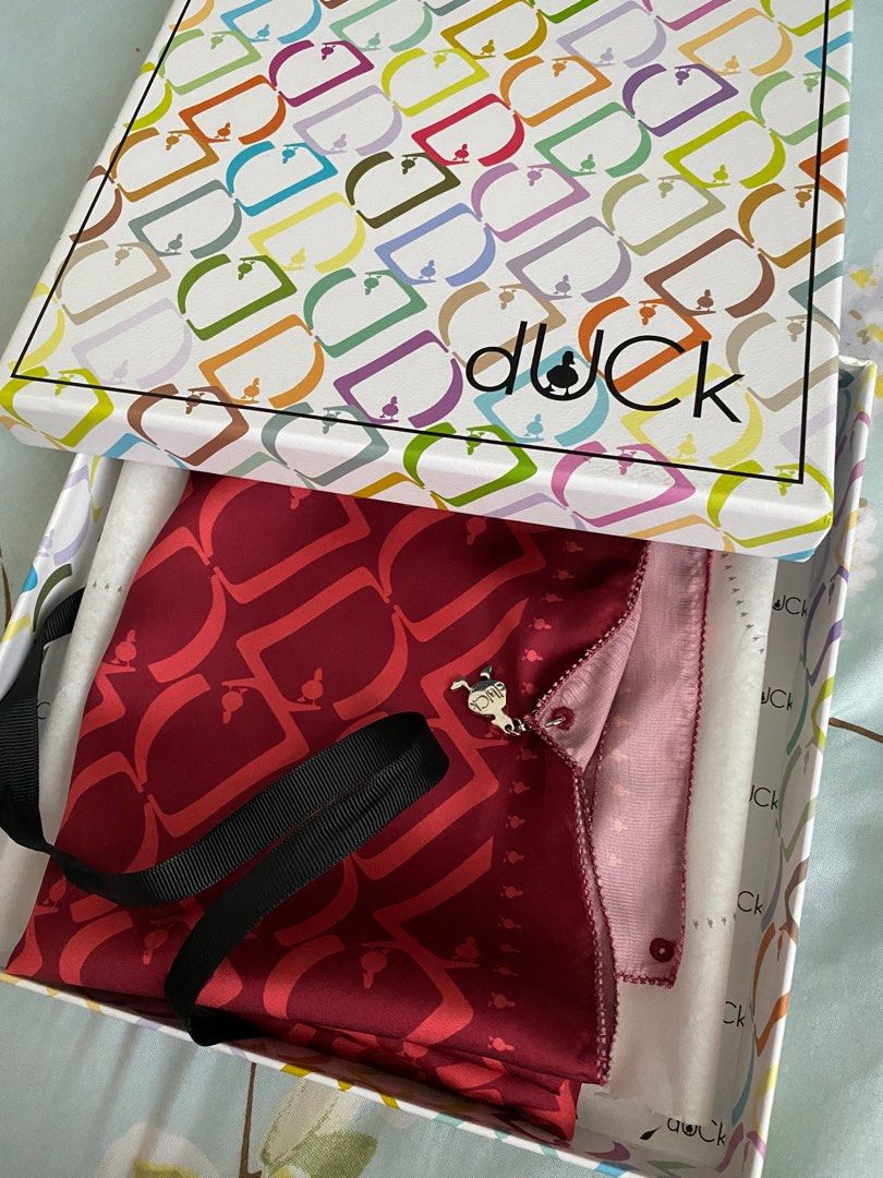 D Monogram dUCk Satin Silk Square Scarf in Cherry Tart, Women's Fashion ...