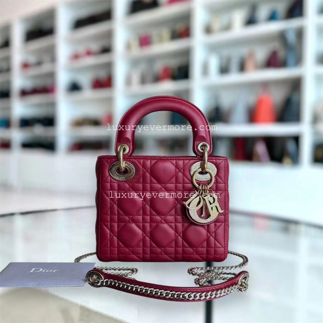 Dior Lady Mini Cannage Lambskin Red Golden Hardware, Luxury, Bags ...