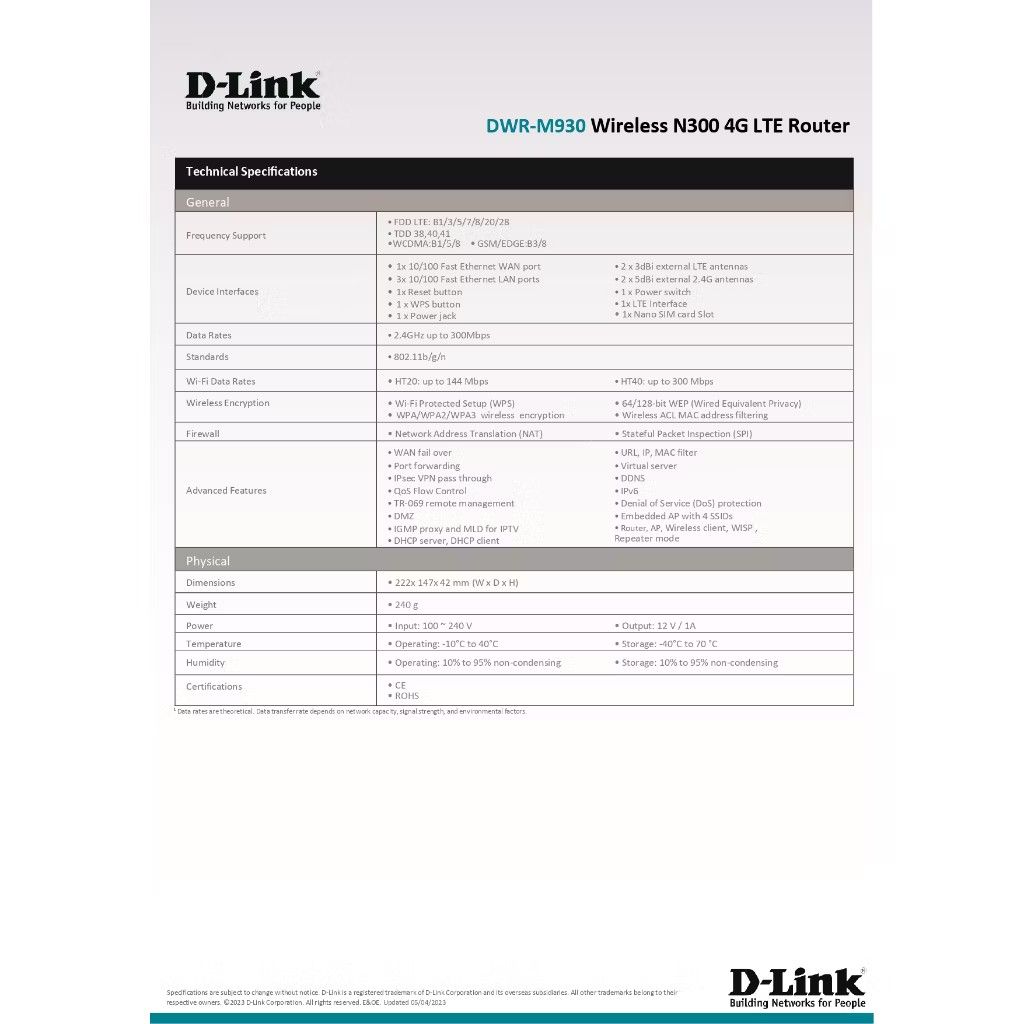D-Link DWR-M930 N300 4G LTE ROUTER, Computers & Tech, Parts ...