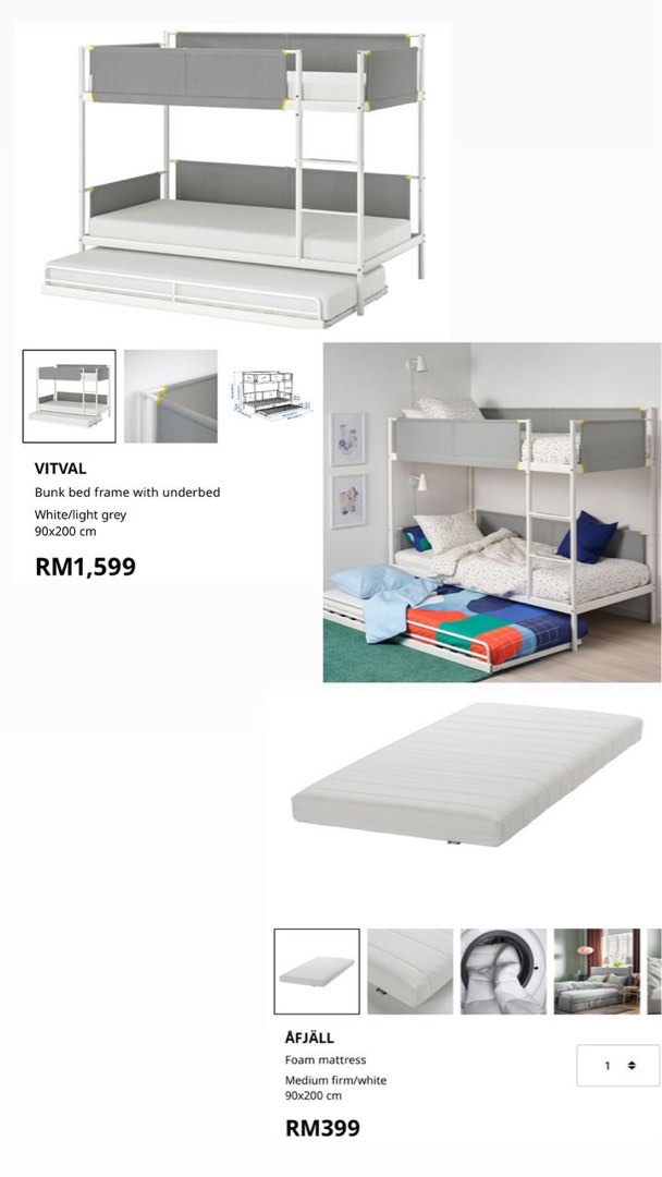 Ikea Vitval Bunk Bed w 1 mattress, Furniture & Home Living, Furniture, Bed Frames & Mattresses ...