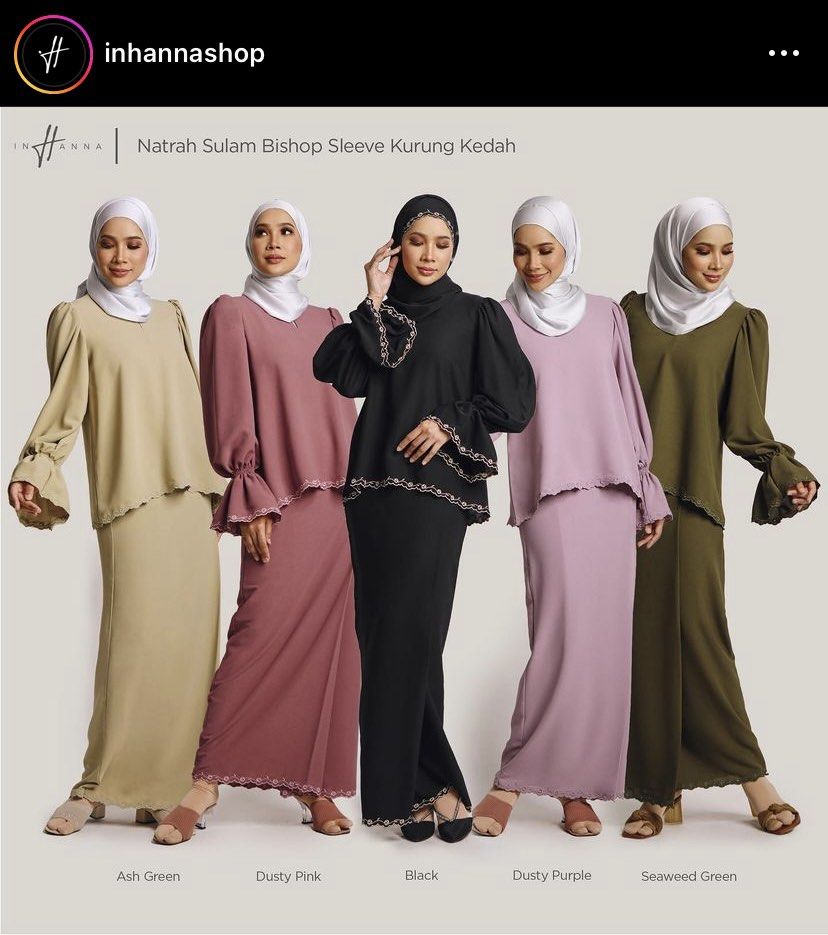 Inhanna Shop Kurung Sage Green, Women's Fashion, Muslimah Fashion, Baju ...