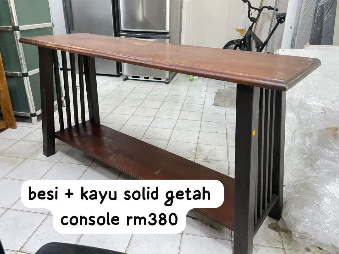 Meja console kayu solid getah, Furniture & Home Living, Furniture, TV ...