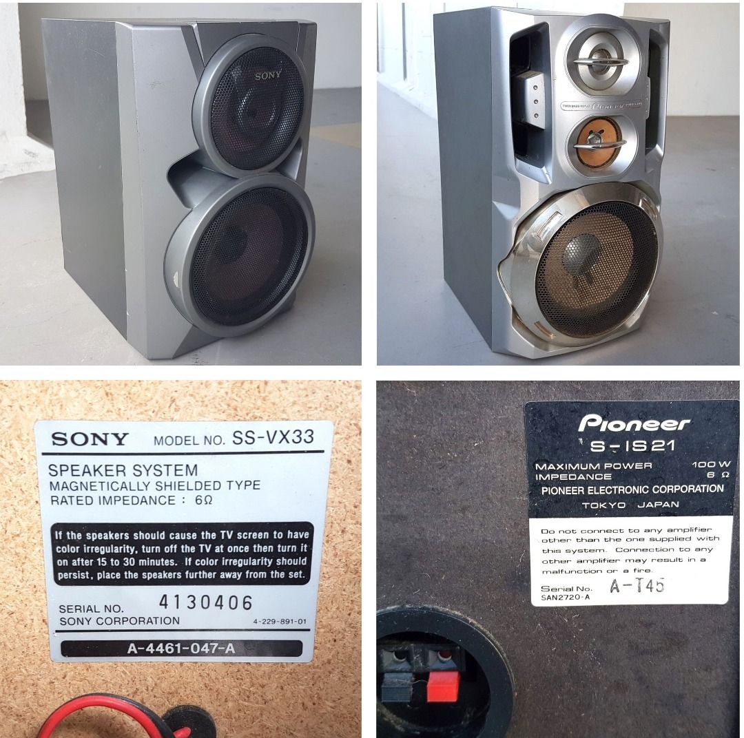 SONY & PIONEER Speaker System, Stereo 200 Watts, Bass Reflex ...