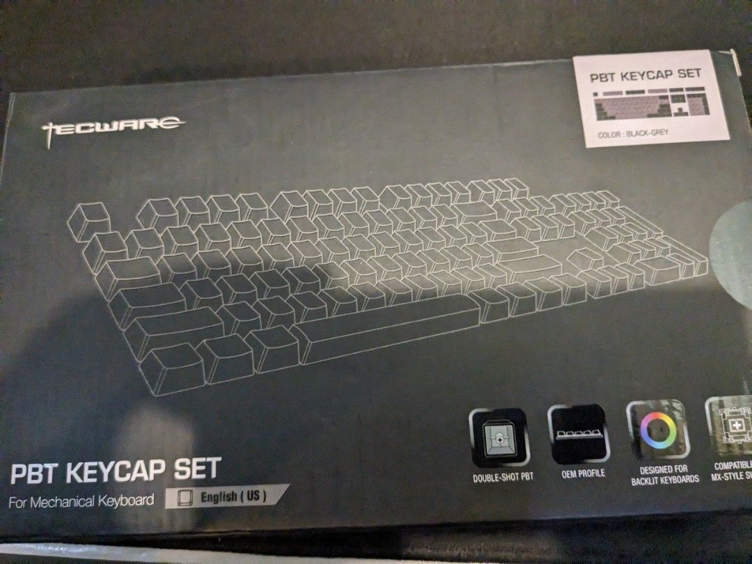 Tecware Black and Grey Double Shot Backlit RGB OEM Profile Keycaps ...
