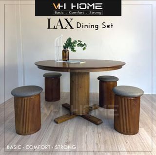 [New Dining Set 1+6] 1.2m Round Dining Table with 6 Dining Chairs - Full Solid Rubberwood ...