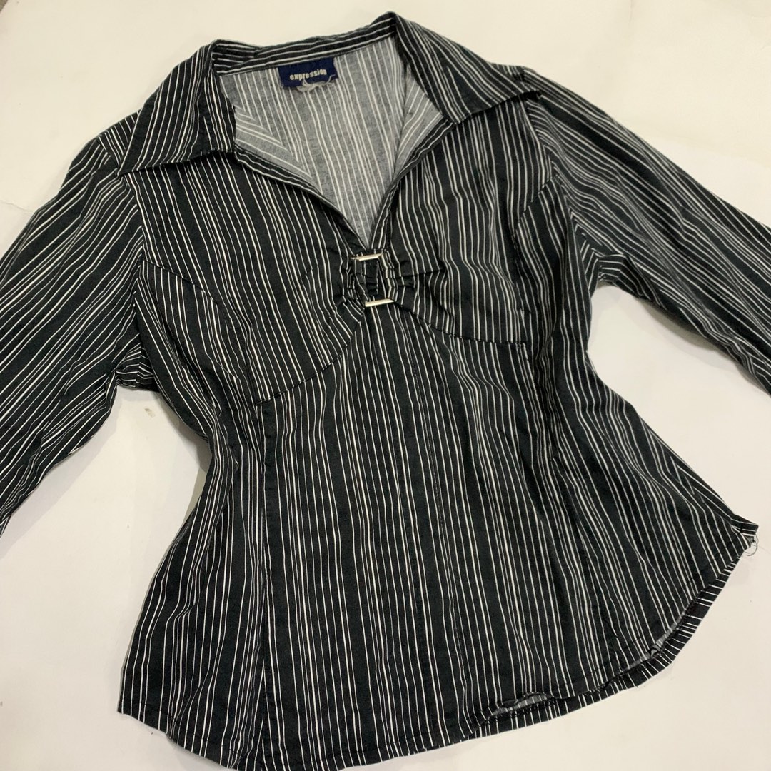 Vintage Y2k Pinstripe Office Siren/Corpcore Top|Helping tags:Vintage,Y2k,Corpcore,Office Siren ...