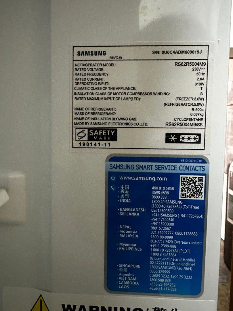 082410 (1) Samsung SBS Fridge 647L 2 $599 Model: RS62R5004M9/SS ...