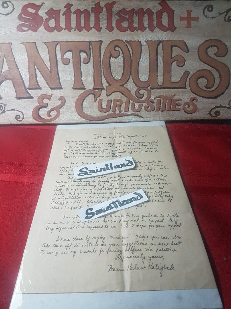 1961 SENATOR MARIA KALAW KATIGBAK ORIGINAL SIGNED CAMPAIGN LETTER ...