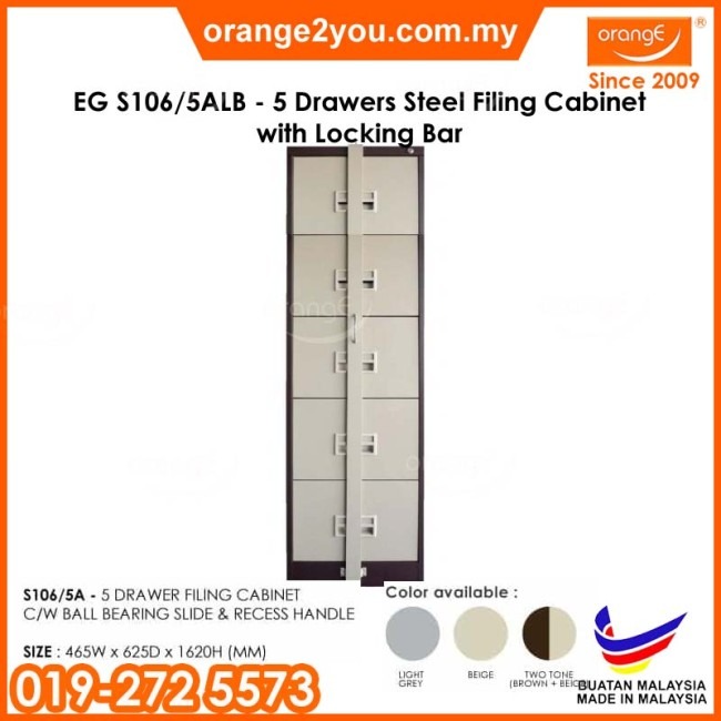 5 Drawer Steel Filing Cabinet with Recess Handle with Locking Bar ...