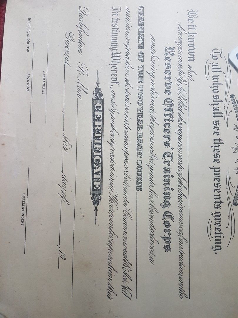 Commonwealth Period Antique Blank Certificate Armed Forces Philippines ...